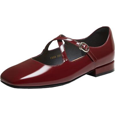 百思图春季新款法式红色玛丽珍鞋舒适女浅口单鞋婚鞋F3058CQ5