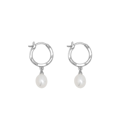旋转雕刻925银珍珠耳环