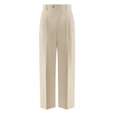 男女同款透气棉麻混纺高腰西裤