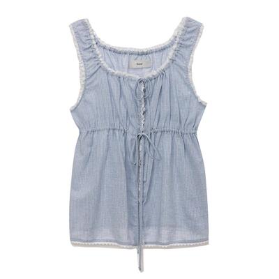 Dunst2026夏季新品女士浪漫褶皱蕾丝装饰凉爽无袖衬衫UDBL6B228