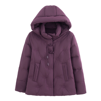 雅鹿短款加厚白鸭绒连帽羽绒服