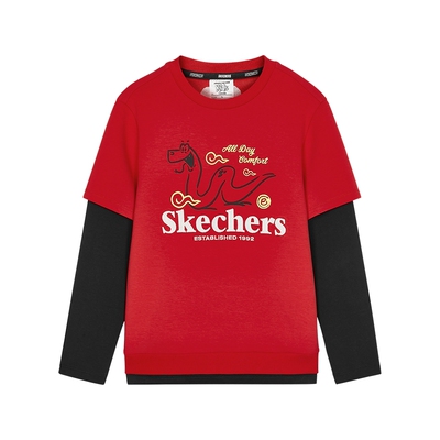 SKECHERS斯凯奇大童运动休闲套头衫卫衣L125B025-001W
