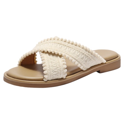 百丽编织罗马风平底休闲凉拖鞋夏季新款可外穿沙滩鞋子E2Y1DBT5