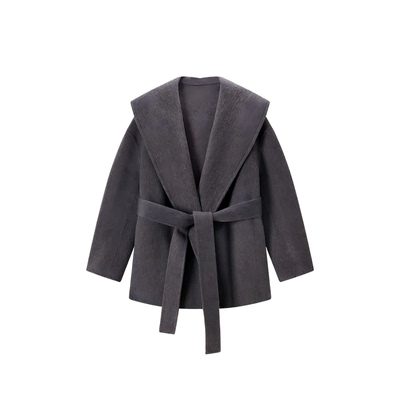 美丽诺羊毛荡领中长款外套