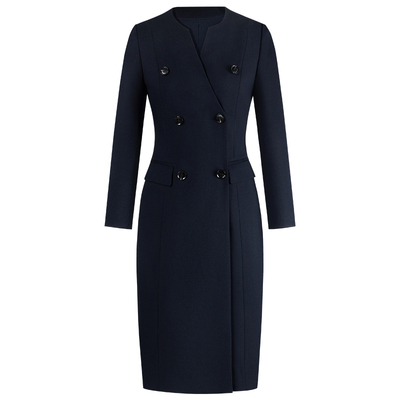 春季深藏青长袖收腰显瘦连衣裙