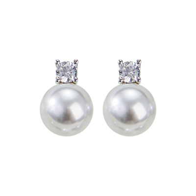 戴妃款珍珠耳环925银锆石仿澳白