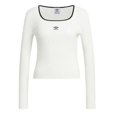 阿迪达斯三叶草女子2024冬新款简约针织时尚紧身方领套头衫JM8055