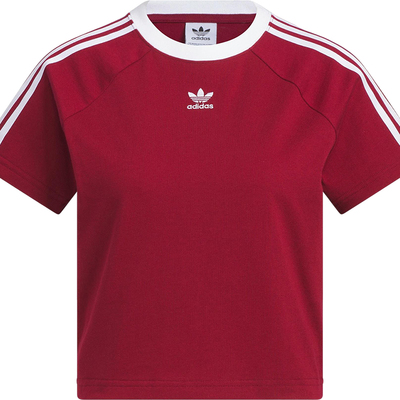 Adidas/阿迪达斯正品三叶草女士修身三条纹圆领透气短袖KF0314