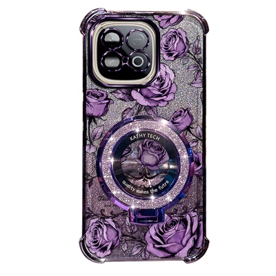 iQOOZ10TurboPro手机壳iqooz10tpro高级感闪粉支架玫瑰印花四角气囊防摔镜头菲林质感极简线条透明网红爆款壳