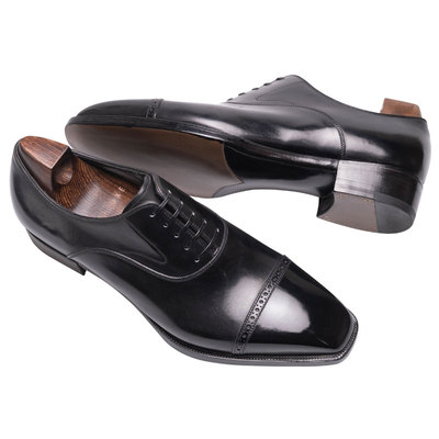 意大利手工固特异黑色牛津皮鞋男