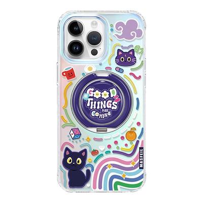 MASFEIL × 彩色涂鸦猫猫适用苹果17Promax手机壳新款Lo9带支架iPhone16Pro保护套15高级感女14支点超薄13pm