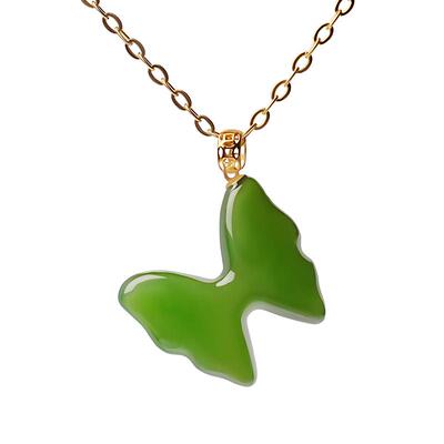 宫里上新18k金镶玉蝴蝶碧玉项链