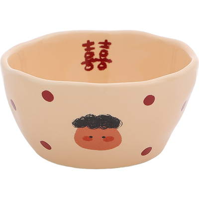 鹿谷川喜字陶瓷餐具小汤碗