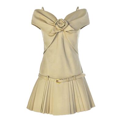 时尚蝴蝶结一字肩连衣裙女