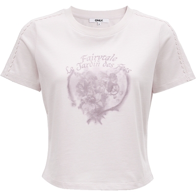 ONLY印花圆领蕾丝正肩短袖T恤