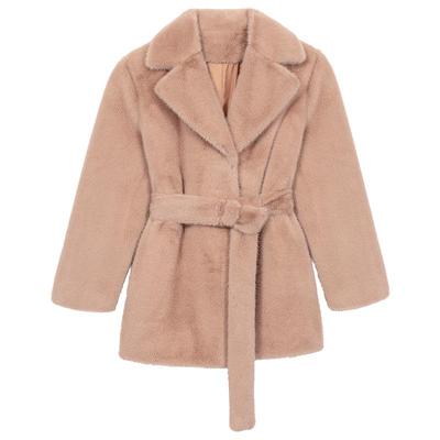 Maje大翻领系带收腰毛绒大衣外套