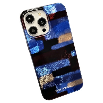 漩涡Retro Black Blue Grid case适用iphone 11 12 13 14 15 16 plus 17 pro max