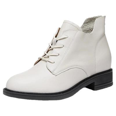 低跟圆头短靴牛皮Aee/爱意低帮女鞋软皮舒适通勤4120605048