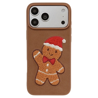 jze 棕色绒布刺绣圣诞姜饼人带挂绳适用苹果17ProMax手机壳iphone15新款16pro女13秋冬15pro可爱14防摔保护套