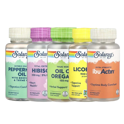 Solaray薄荷牛至油IbuActin芙蓉毛蕊花甘草绞股蓝滑榆树内皮萃取