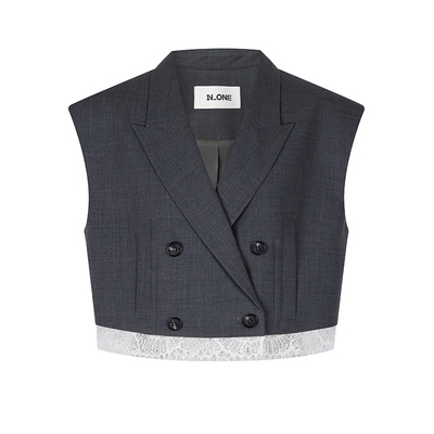 n'one蕾丝边拼接箱型短款外套