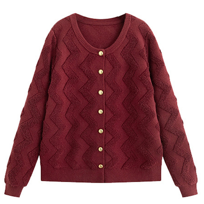 韩系小个子弹力显瘦红色针织开衫