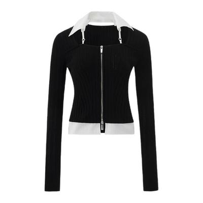 uhot/诱货黑白色镂空针织开衫