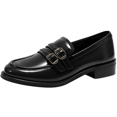 【明星同款】千百度漆皮通勤乐福鞋女款气质百搭新款深口小皮鞋