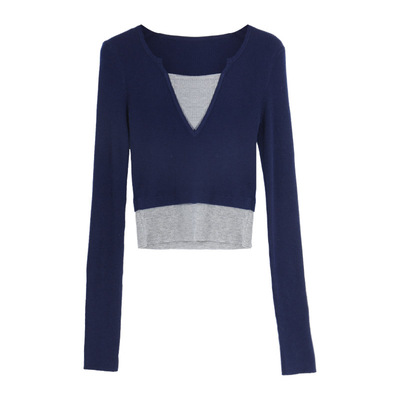 西町村屋修身撞色短款针织衫上衣