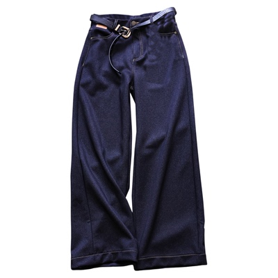 纯色高腰宽松保暖直筒裤牛仔裤女