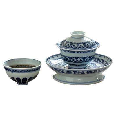 纯手工青花宝相文茶具景德镇窑