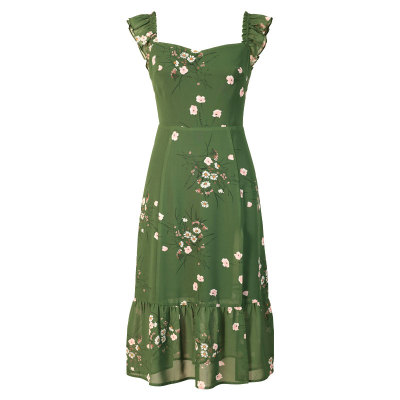 荷叶袖侧开叉收腰连衣裙