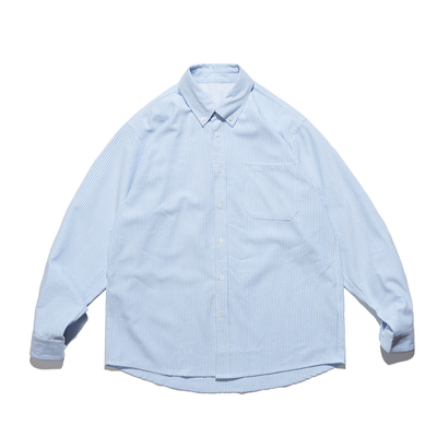 简约基础蓝色条纹长袖衬衫男春秋