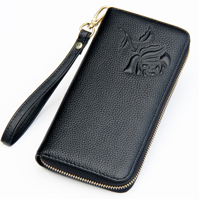真皮女士拉链钱包多卡位可放手机