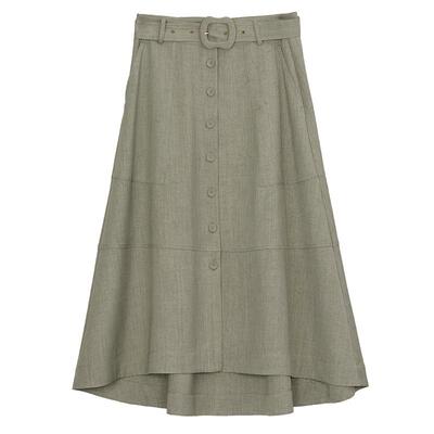 谜底A字型半身裙秋季新品优雅通勤风高腰长裙配腰带243MB1205