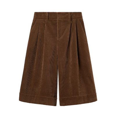 复古老钱灯芯绒双褶宽松中裤