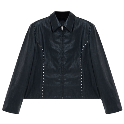 Boxy西部柳钉皮衣夹克短款