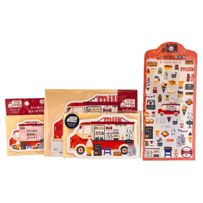 日本mind wave商店街之站前广场系列文具可爱书信套装便利贴便签本贴纸花车店移动小店烘培店汉堡店牛乳屋