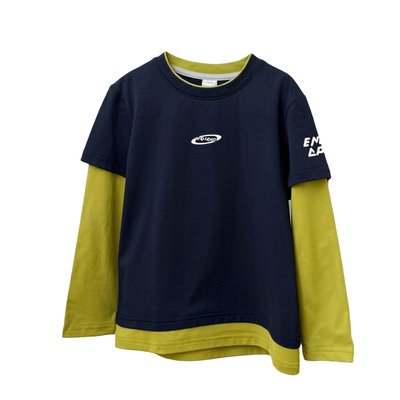 2026春季中大童假两件拼接打底衫