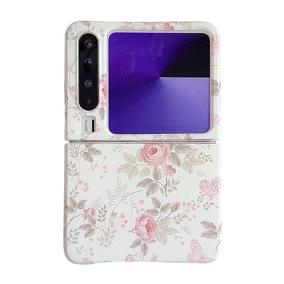 粉色玫瑰花适用华为Pura X折叠屏手机壳pocket 2小米mixflip2防摔三星zflip7硬壳OPPOFindN3Flip肤感荣耀女款