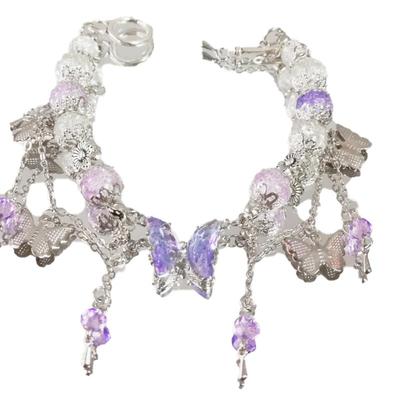 千澜半夏化蝶西域公主玉碎蝴蝶琉璃手链女手串紫色晕染水晶送闺蜜