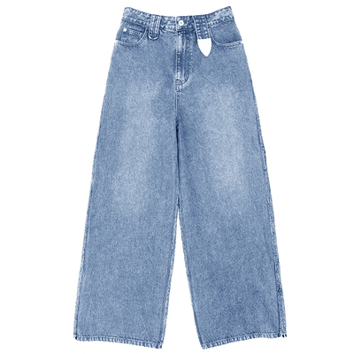 有尾金属尾夹牛仔直筒裤