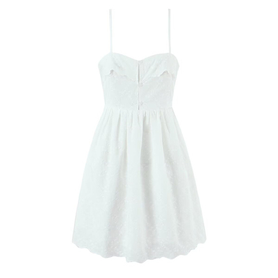 大露背系带刺绣宽松直筒吊带短裙