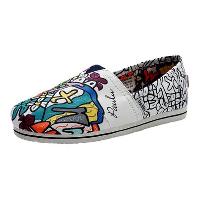 薄款涂鸦夏季一脚蹬帆布鞋女休闲