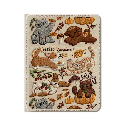 适用苹果ipad平板保护套刺绣小狗