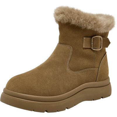 百思图2025冬季商场新款真皮雪地靴加绒保暖棉鞋女短靴D3970DD5