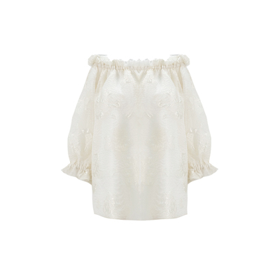 浮雕真丝提花俏云曦一字领短上衣