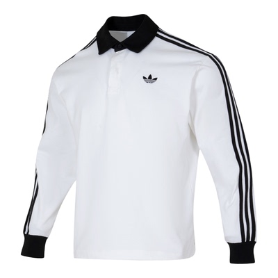阿迪达斯三叶草长袖POLO衫男装春季新款白色运动服翻领上衣KE3575