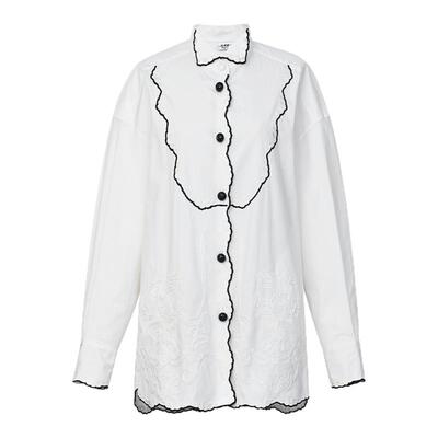 【Angelababy同款】lefame拉飞姆2026夏季新款时尚撞色边绣花衬衫