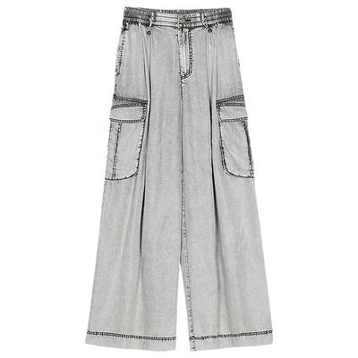 谜底阔腿裤牛仔裤女2025春季新品复古工装风大口袋长裤251MK0116